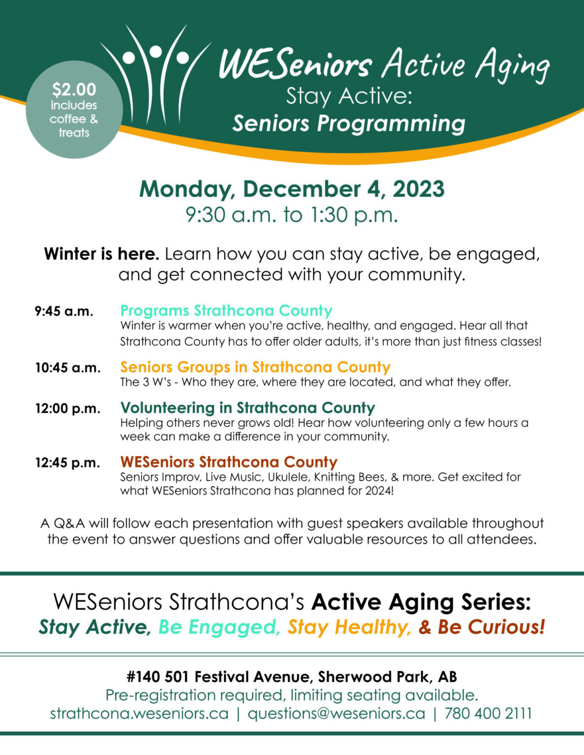 ACTIVE AGING SERIES - STAY ACTIVE! - Westend Seniors Activity Centre