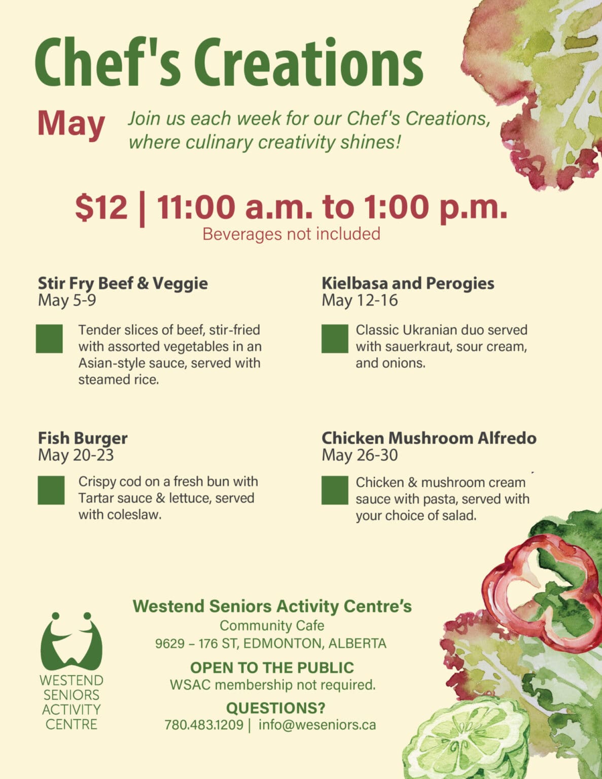 CHEF'S CREATIONS - Latest Menu - Westend Seniors Activity Centre